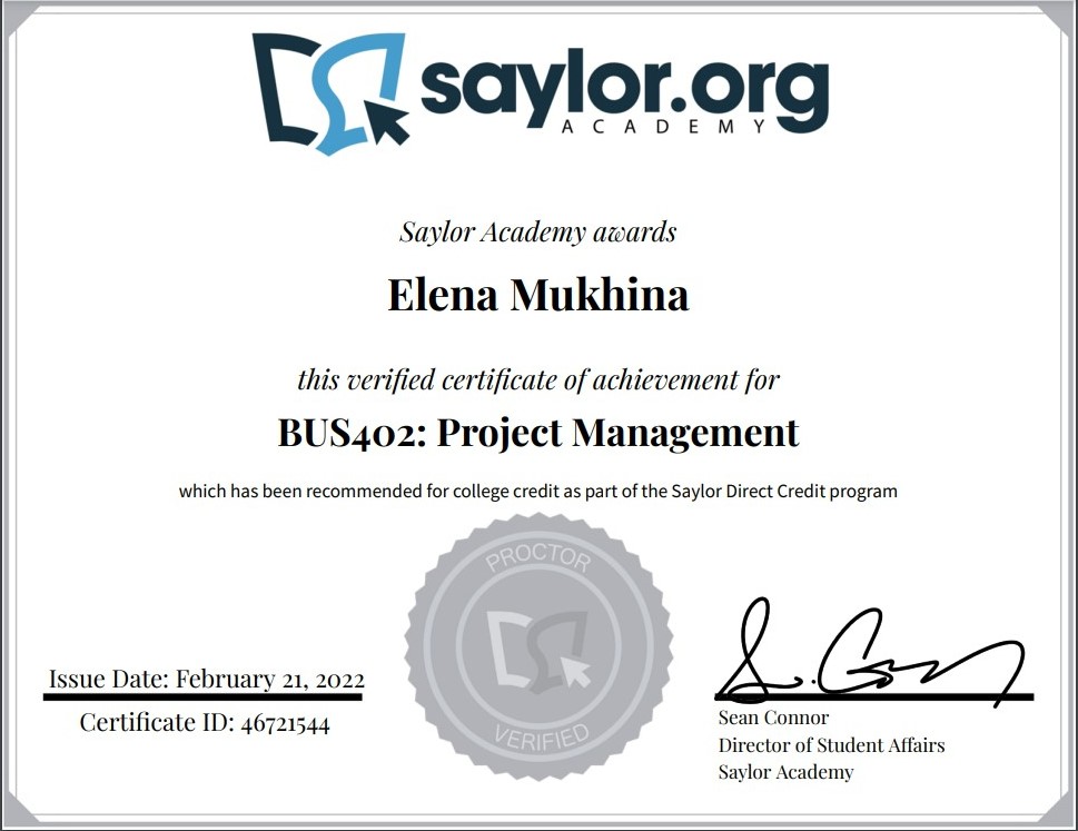 Meet Elena, a Business major who has completed seven Saylor courses ...